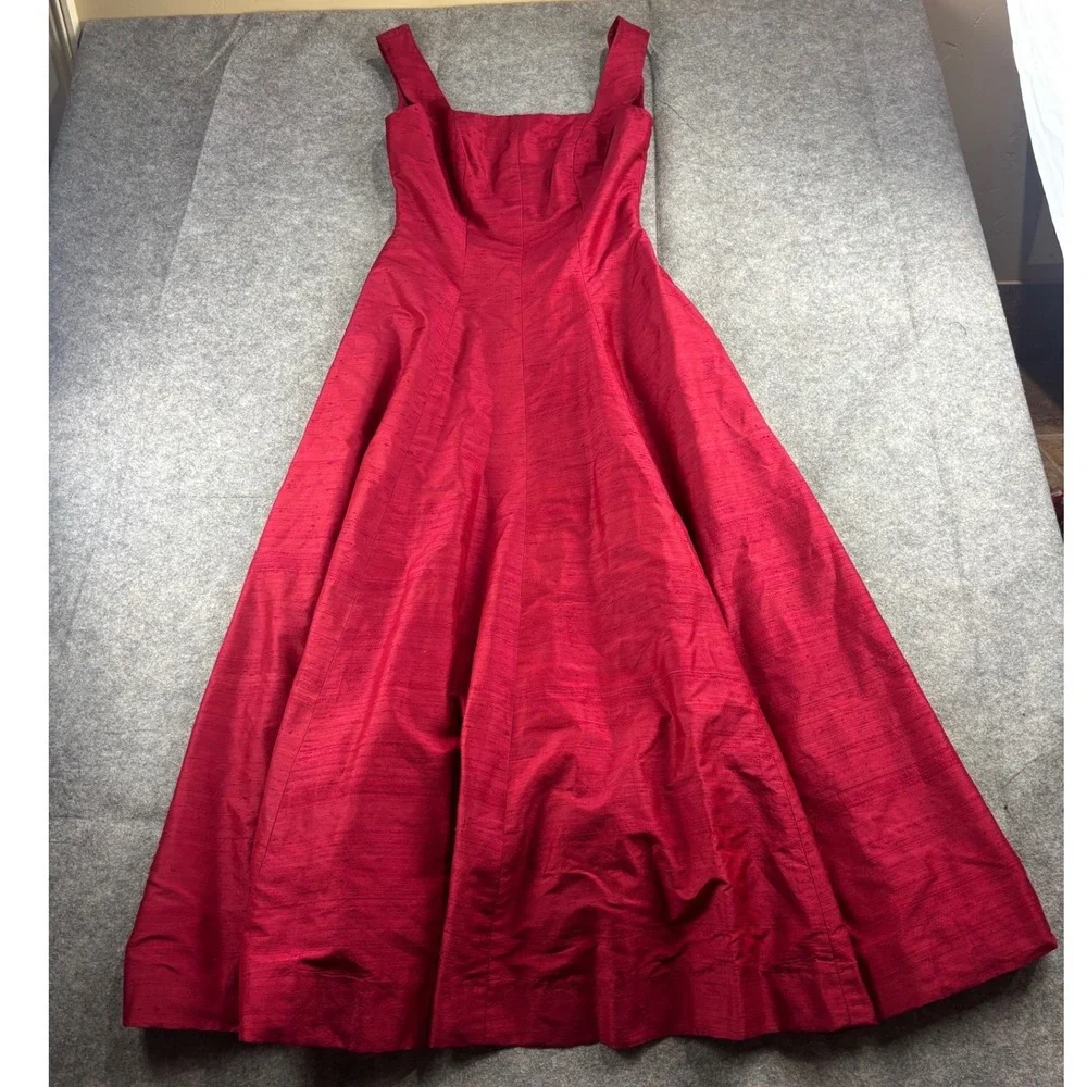Unbranded | Dresses | Red 0 Silk Dupioni Square Neck Maxi Gown Dress ...